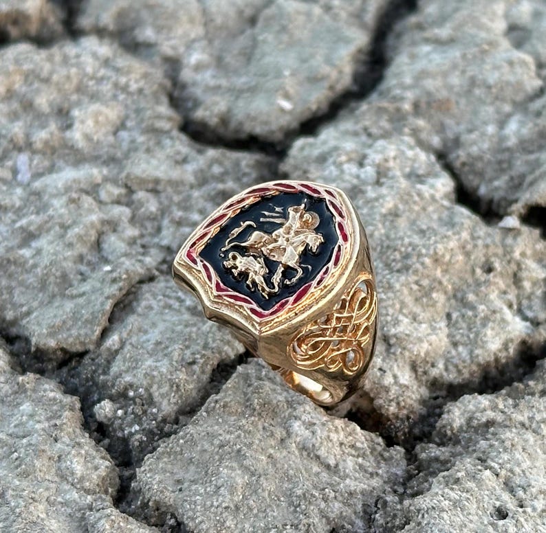 Archangel Saint George Signet Ring • Silver Protective Ring • Warrior ...