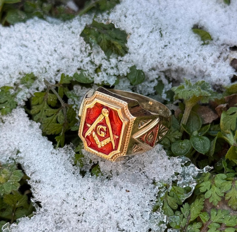 Masonic Ring – Enamel Freemason Ring for Men, Master Mason Signet in ...