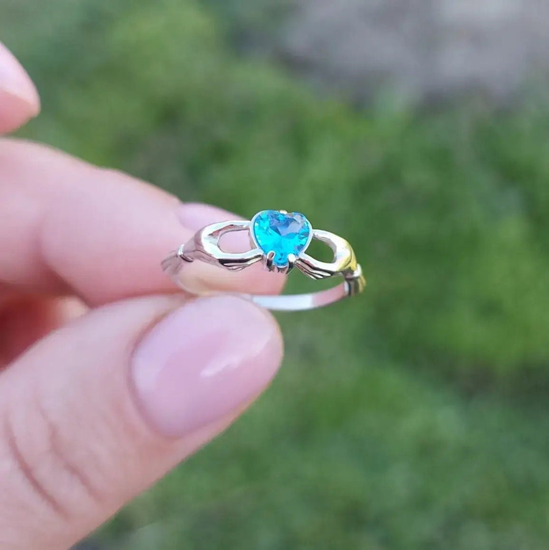 Blue Heart Silver Irish Claddagh Ring Women Heart Jewelry - Etsy