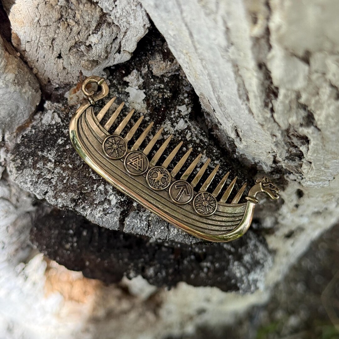 Viking Drakkar Beard & Hair Comb • Double-sided Norse Grooming Tool ...