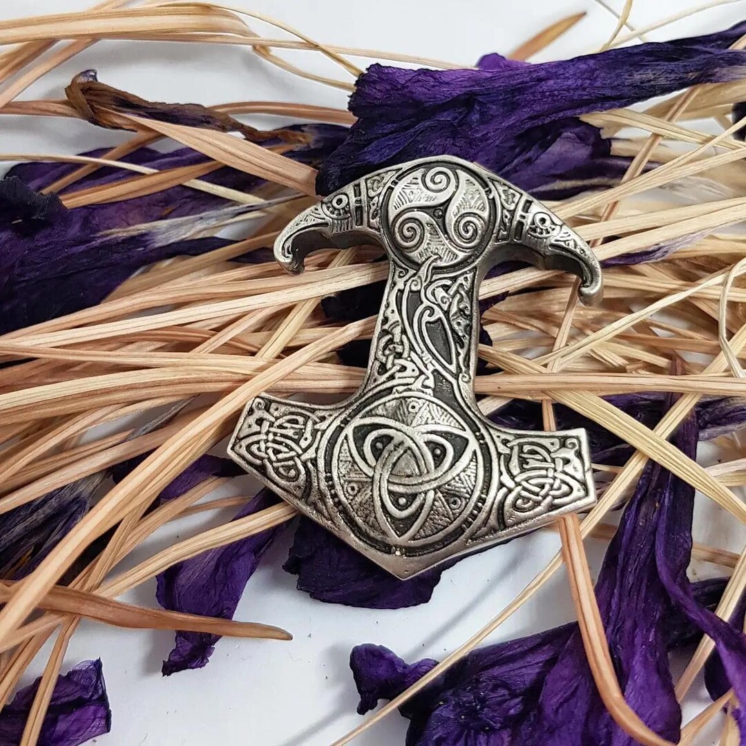Thor Hammer Necklace - Sterling Silver Raven Mjolnir Pendant With Odin ...