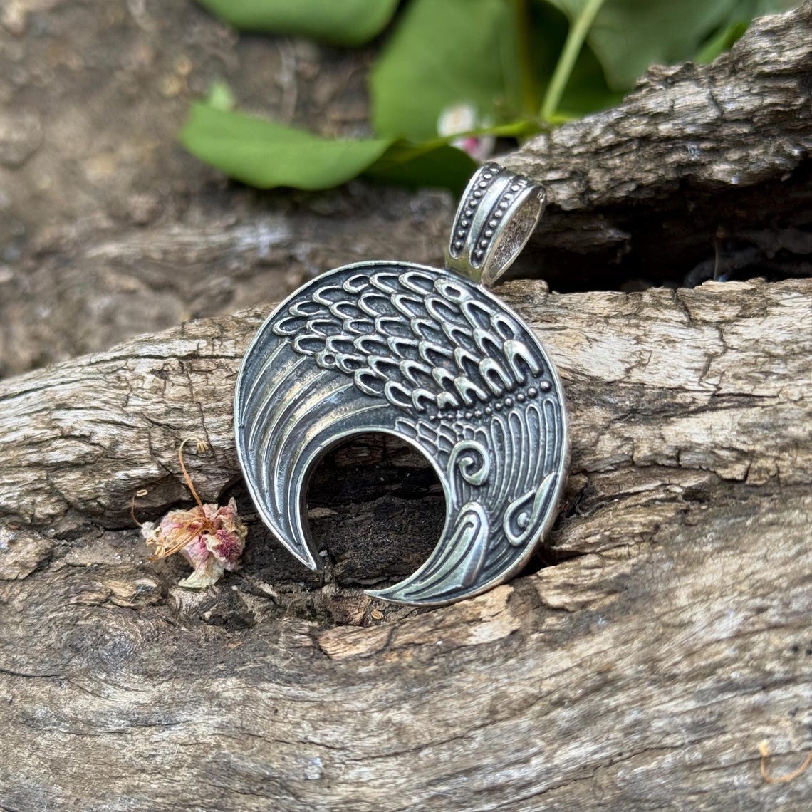Silver Crescent Raven Necklace | Viking Amulet With Lunula Moon & Raven ...