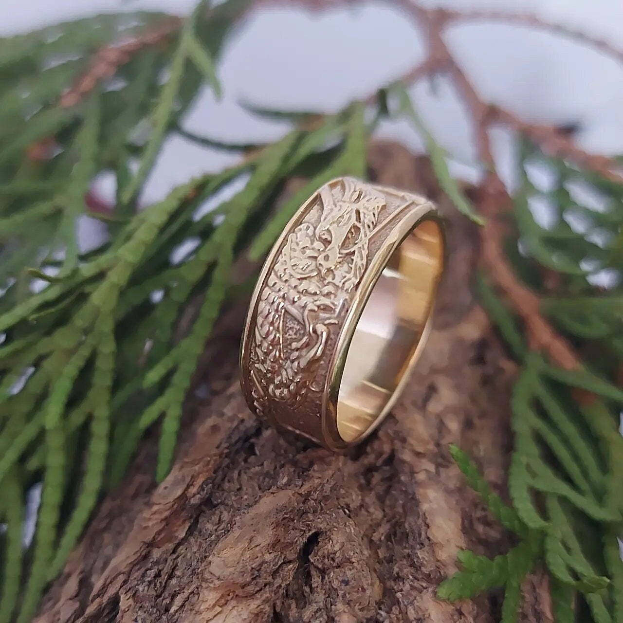Dragon Wedding Ring Set Viking Wedding Ring Dragon Ring Bronze - Etsy