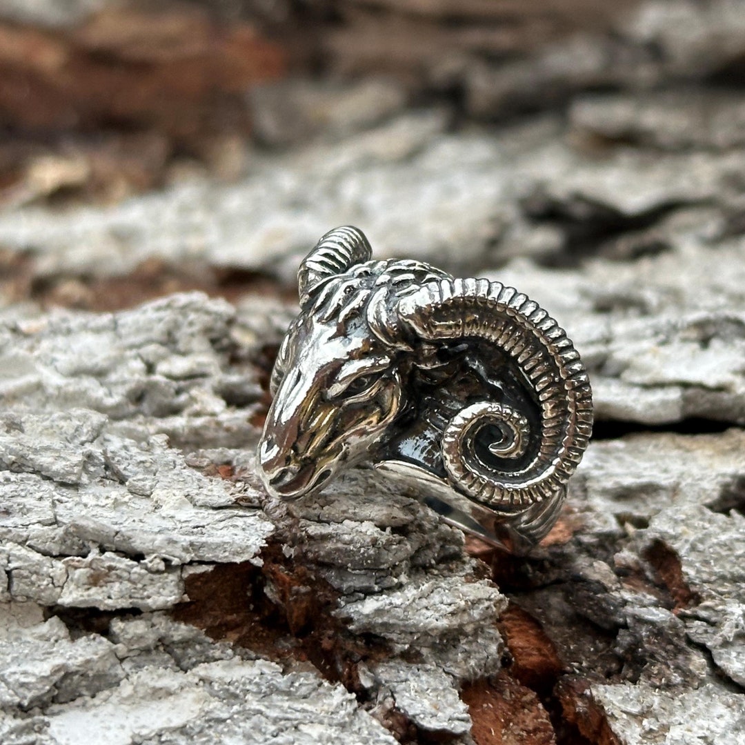 Bold Aries Ram Head Ring – Sterling Silver Goat Ring for Men ...