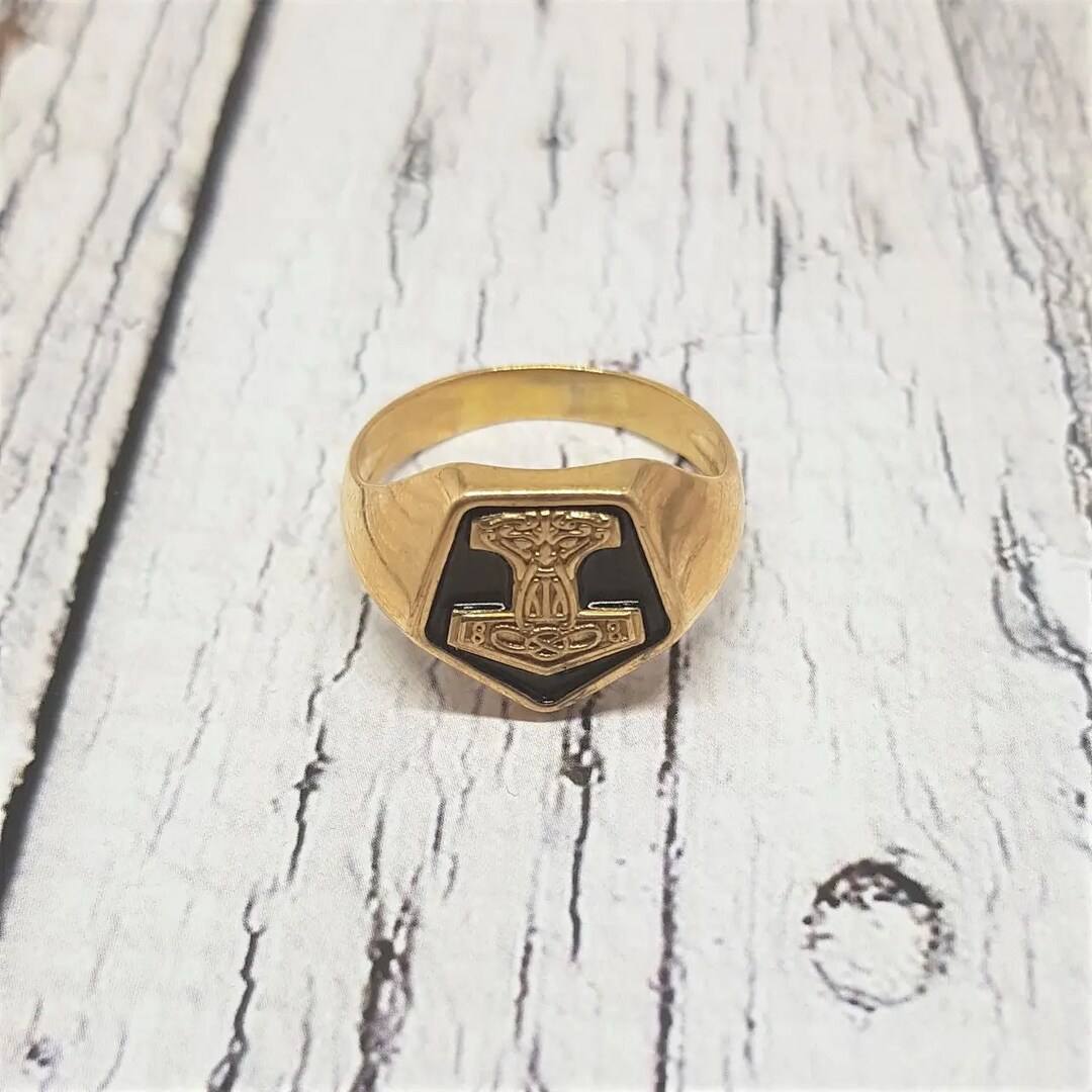 Viking Mjolnir Ring Thors Hammer Mens Signet Ring - Etsy