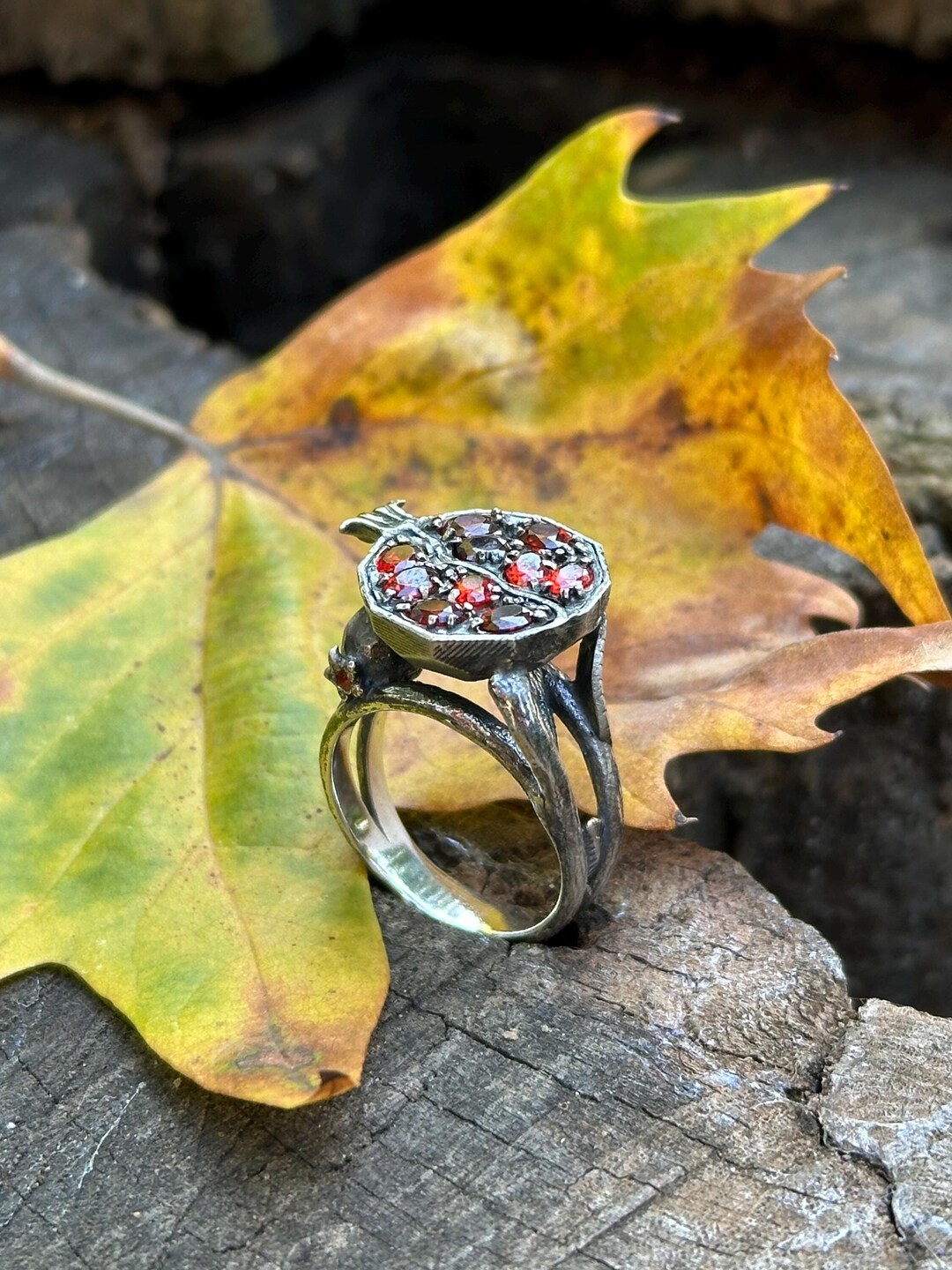 Handcrafted Vintage Pomegranate Motif Ring in Sterling Silver - Retro ...