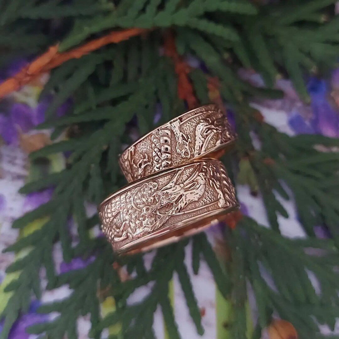 Dragon Wedding Ring Set Viking Wedding Ring Dragon Ring Bronze Dragon ...