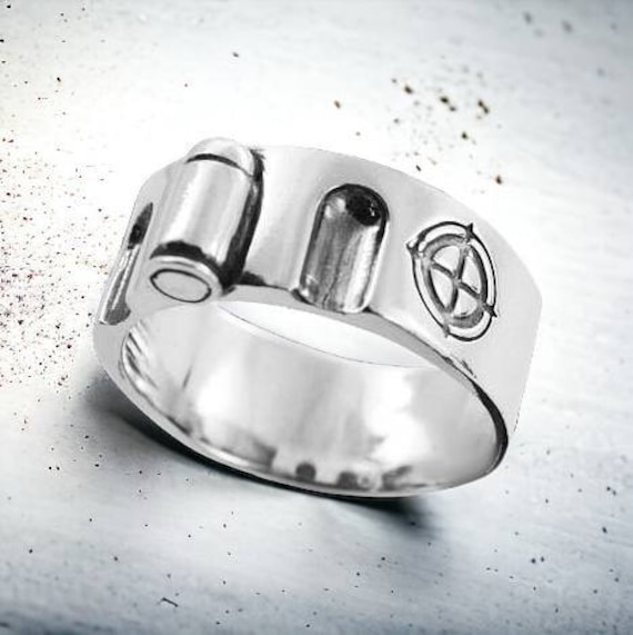 Silver Bullet and Target Ring Tactical Statement Jewelry Etsy