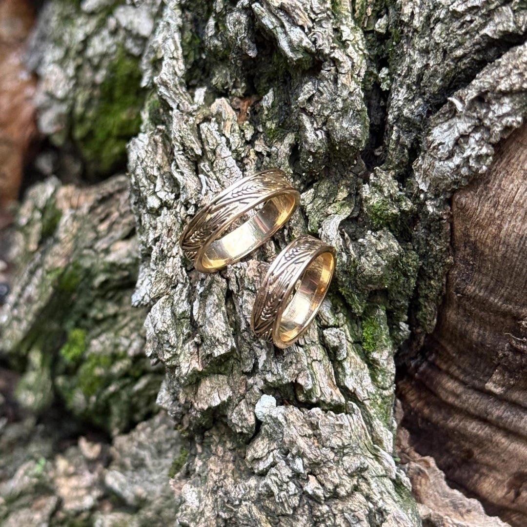 Ukrainian Wheat Wedding Rings, Matching Band Set, Hand Engraved Rings ...
