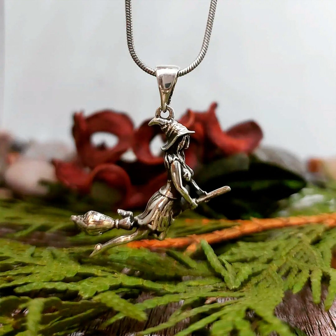Flying Witch on Broomstick Pendant - Cute Witch Necklace, Fairy ...