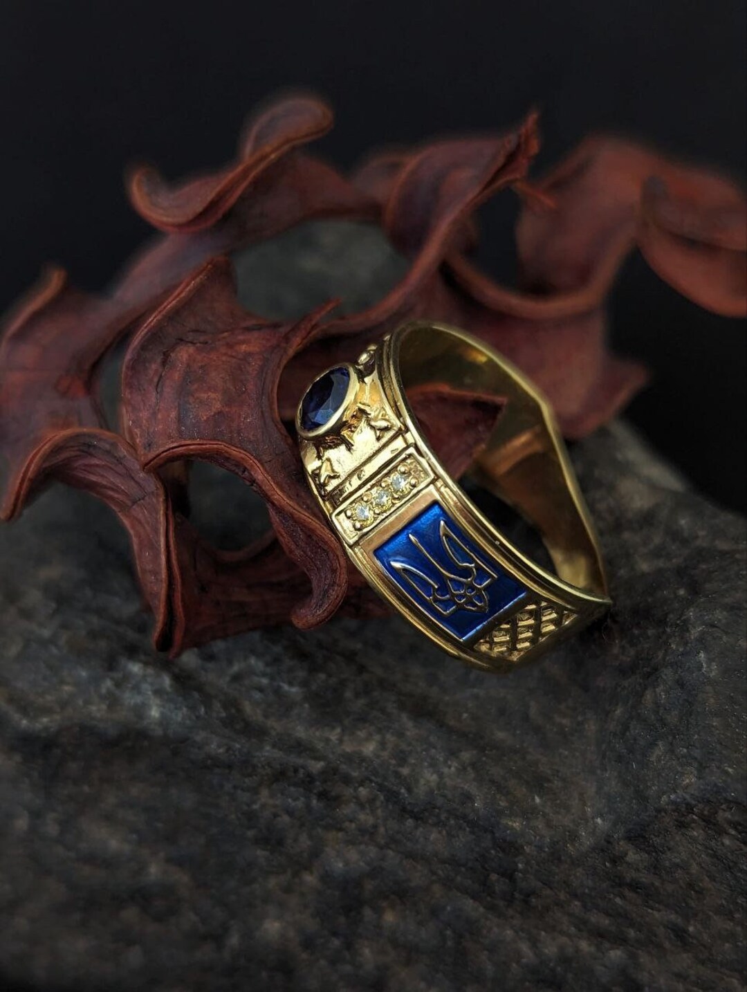 Ukrainian Trident 14k Gold Filled Enamel Tryzub Ring - Etsy