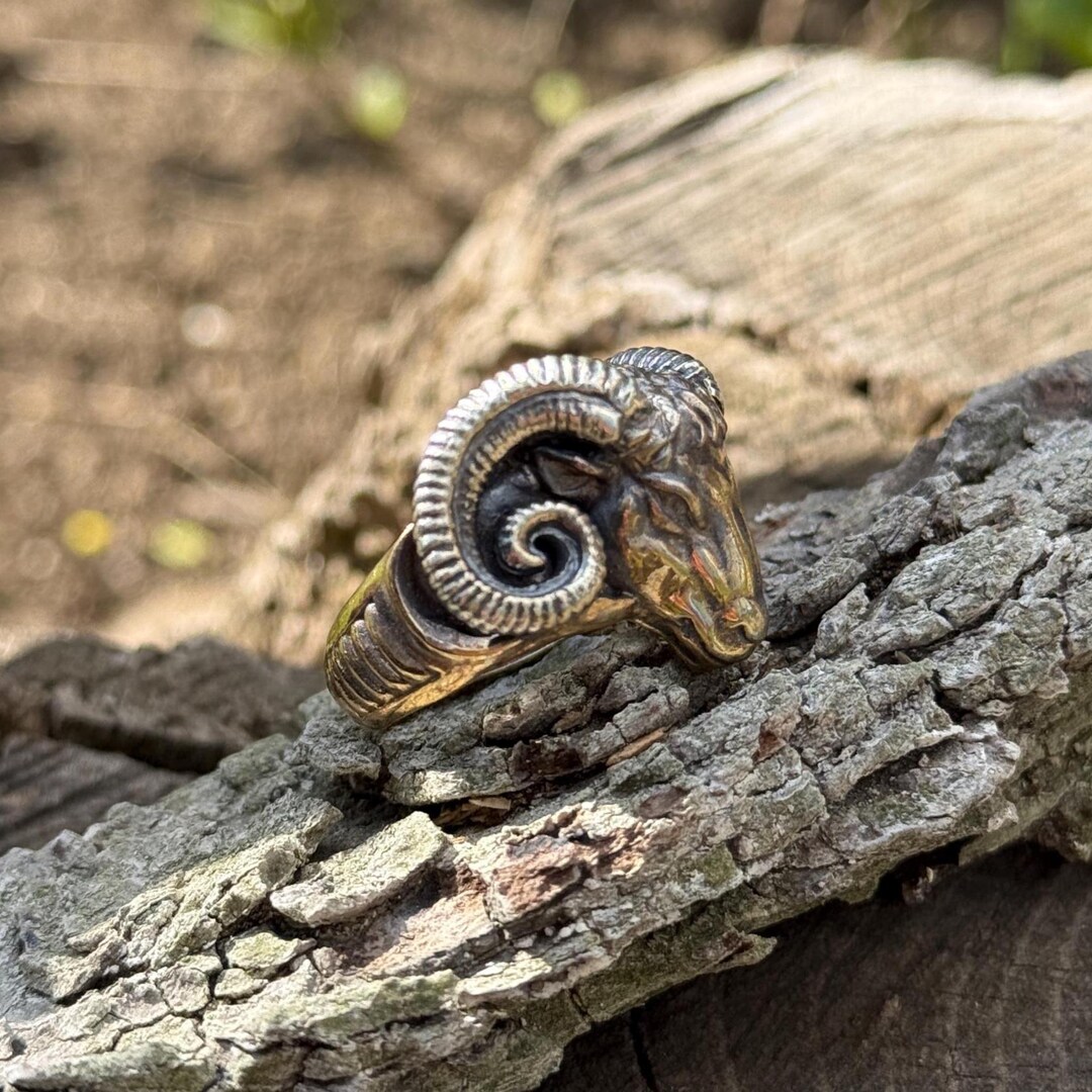 Bronze Ram’s Head Ring - Bronze With 925 Sterling Silver Horns, Gothic ...
