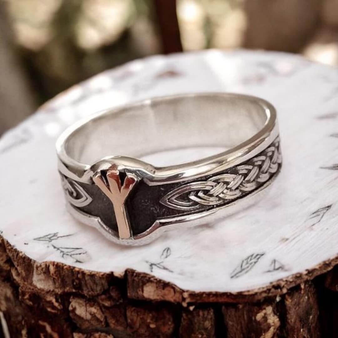 Silver and 14k Gold Rune Viking Ring Handmade Runic Jewelry Norse ...