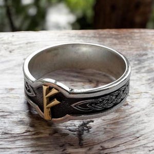 Silver and 14k Gold Rune Viking Ring Handmade Runic Jewelry Norse ...