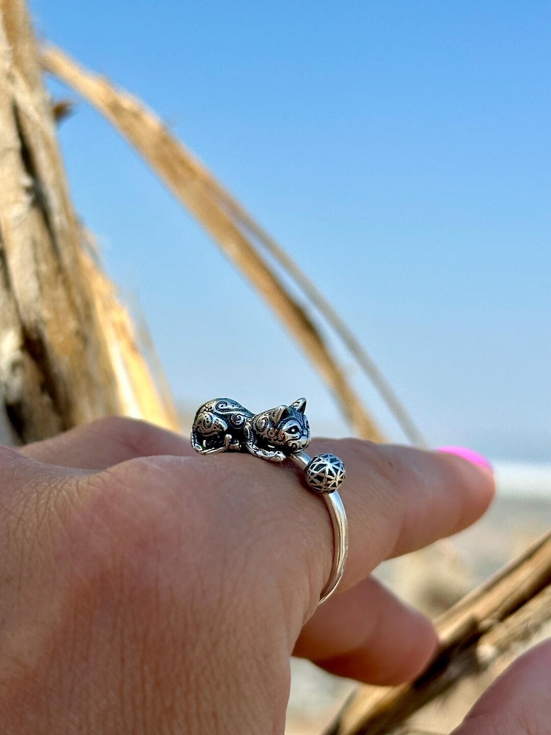 Sterling Silver Cat Ring | Playful Kitty Fidget Ring With Moving ...