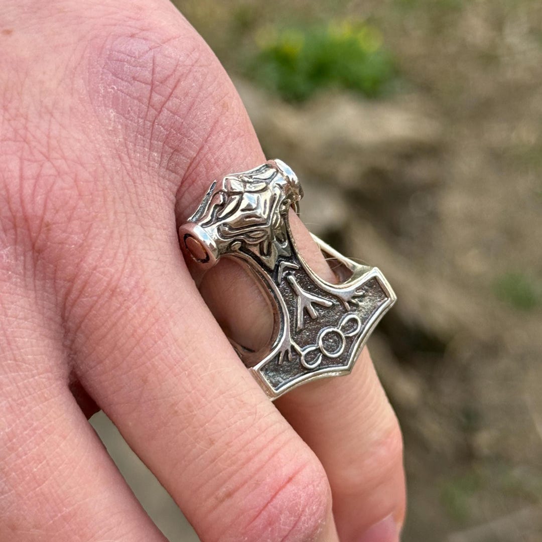 Silver Mjolnir Viking Ring - Handcrafted Norse Mythology Jewelry - Etsy