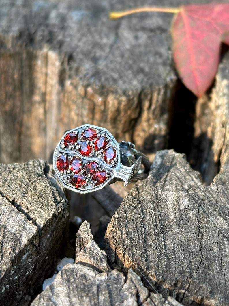Handcrafted Vintage Pomegranate Motif Ring in Sterling Silver - Retro ...