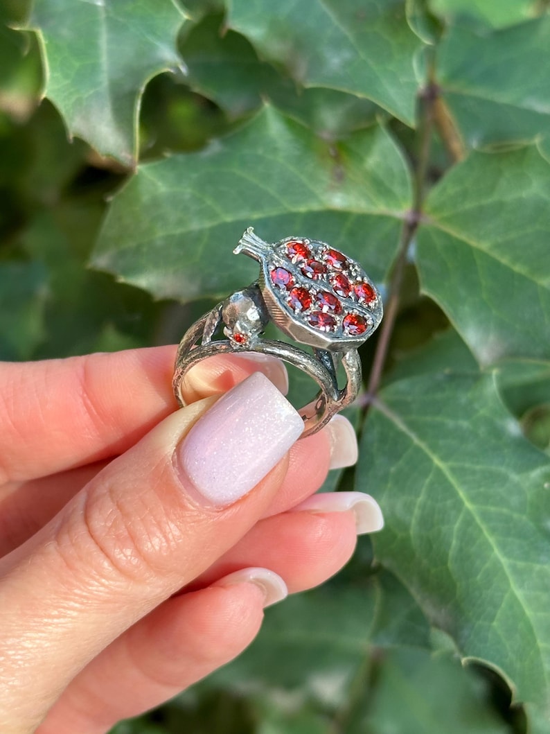 Handcrafted Vintage Pomegranate Motif Ring in Sterling Silver - Retro ...