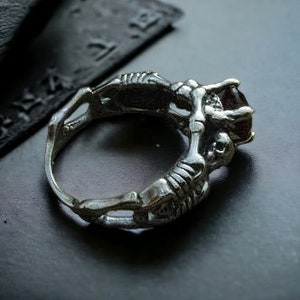 Gothic Skull Skeleton Ring With Gem Mystical Elegance and Edgy Glamour ...