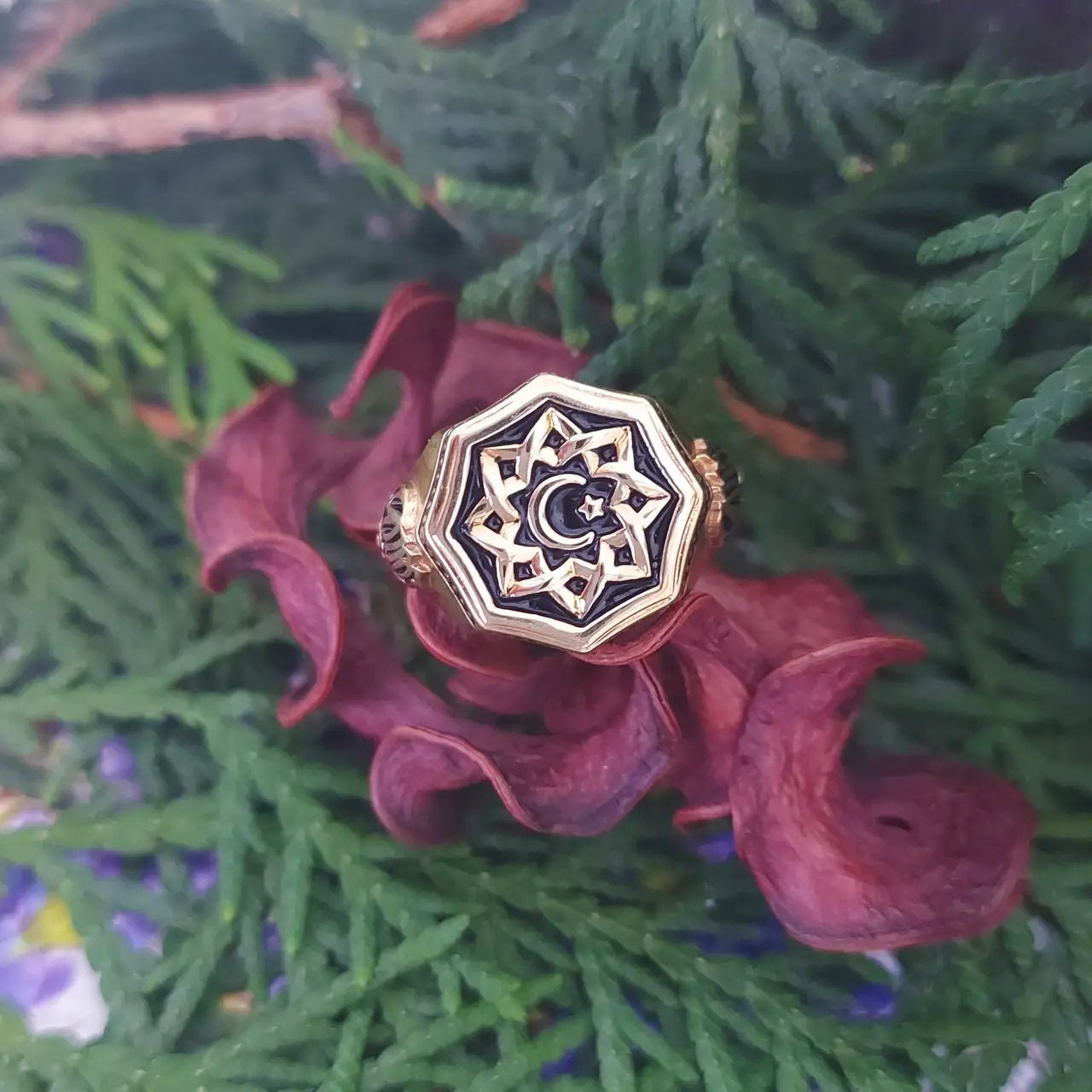 Silver Moon Star Ring for Men Islamic Crescent Design - Etsy
