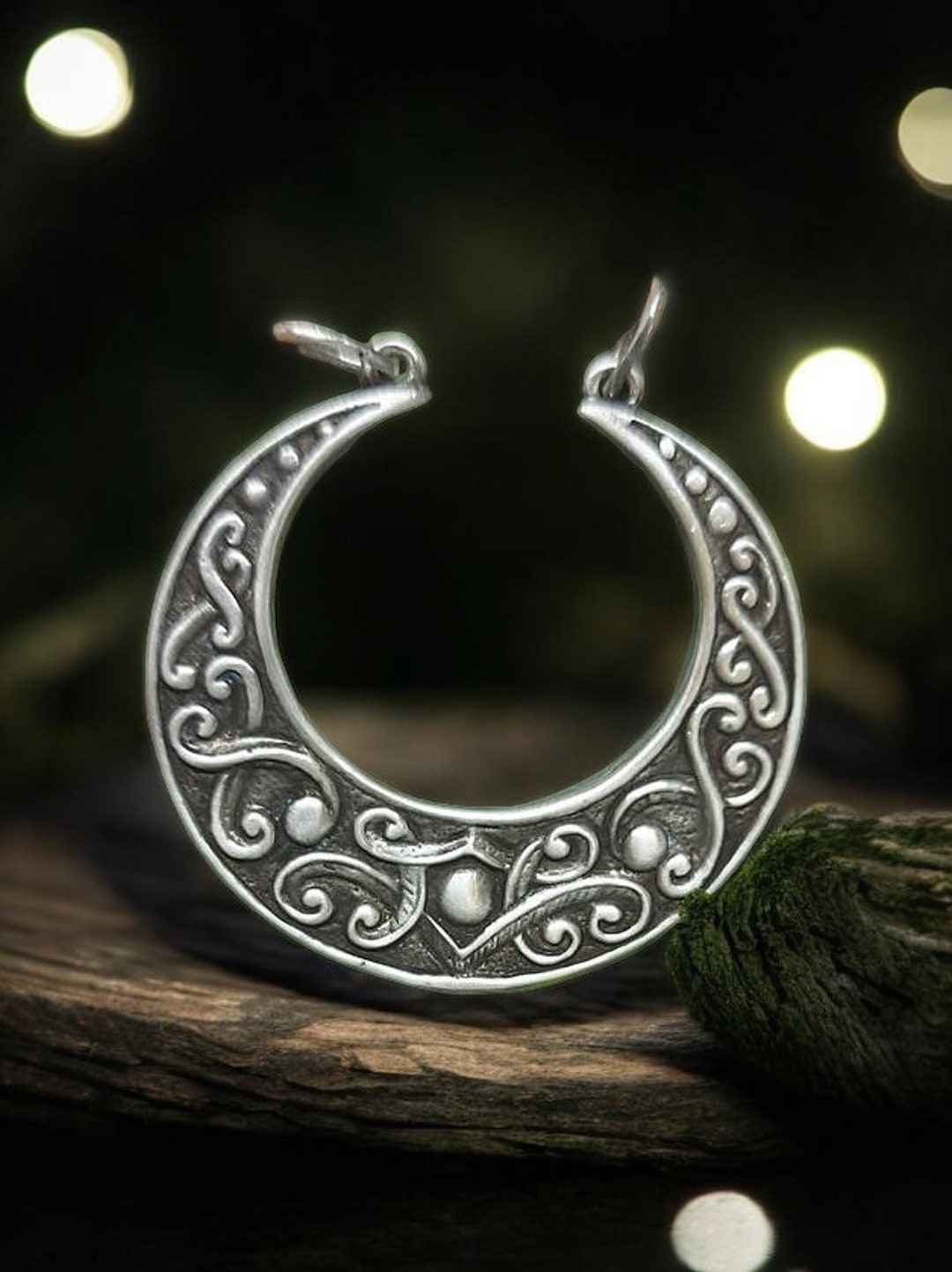 Silver Crescent Necklace | Viking Amulet With Large Lunula Moon Symbol ...