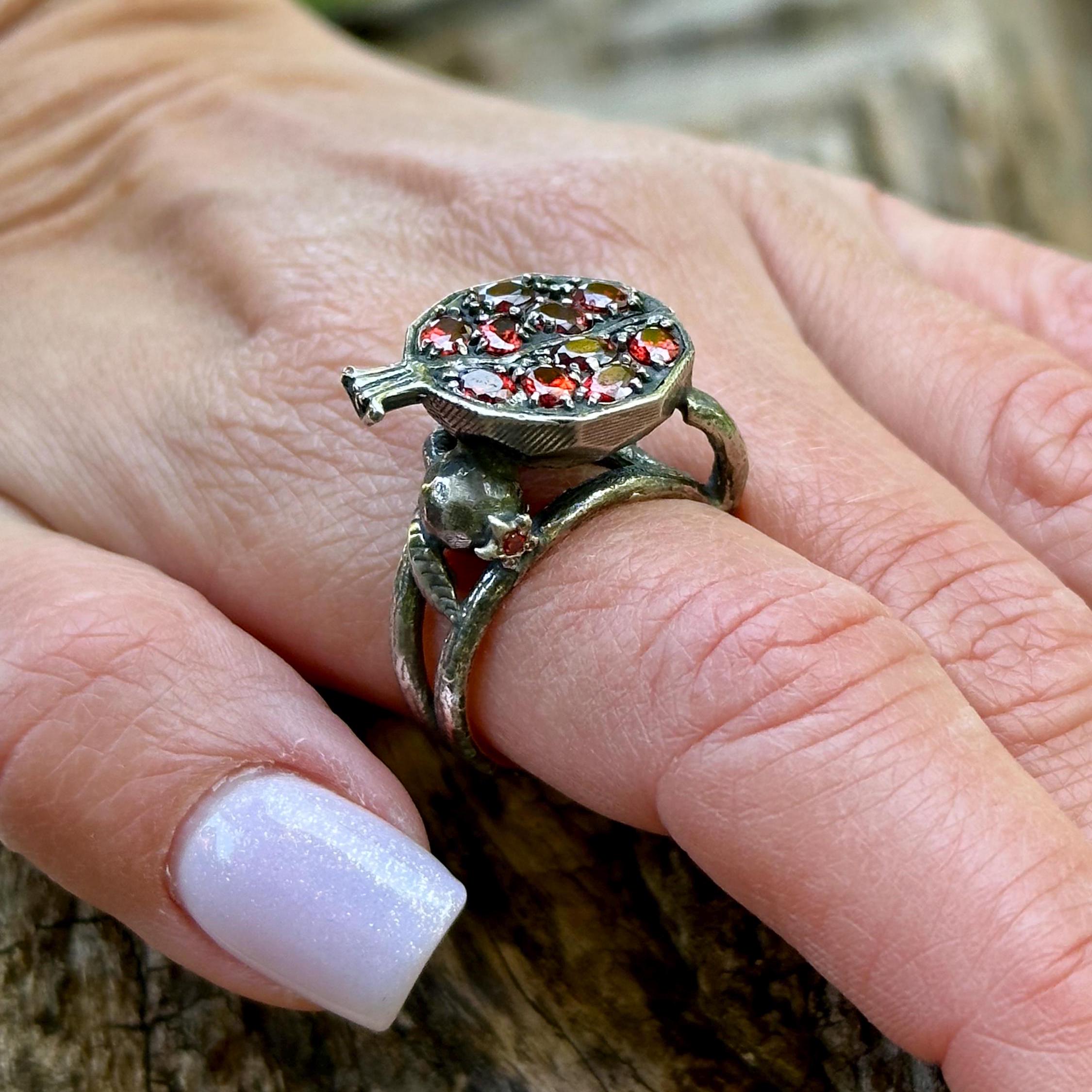 Handcrafted Vintage Pomegranate Motif Ring in Sterling Silver - Retro ...