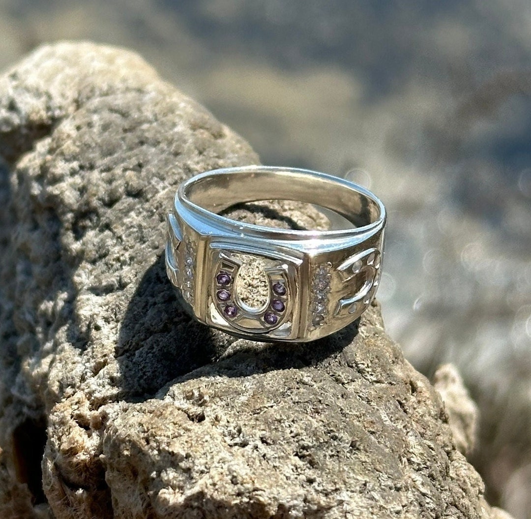 Lucky Horseshoe Ring for Men Sterling Silver Horseshoe Signet Ring Good ...