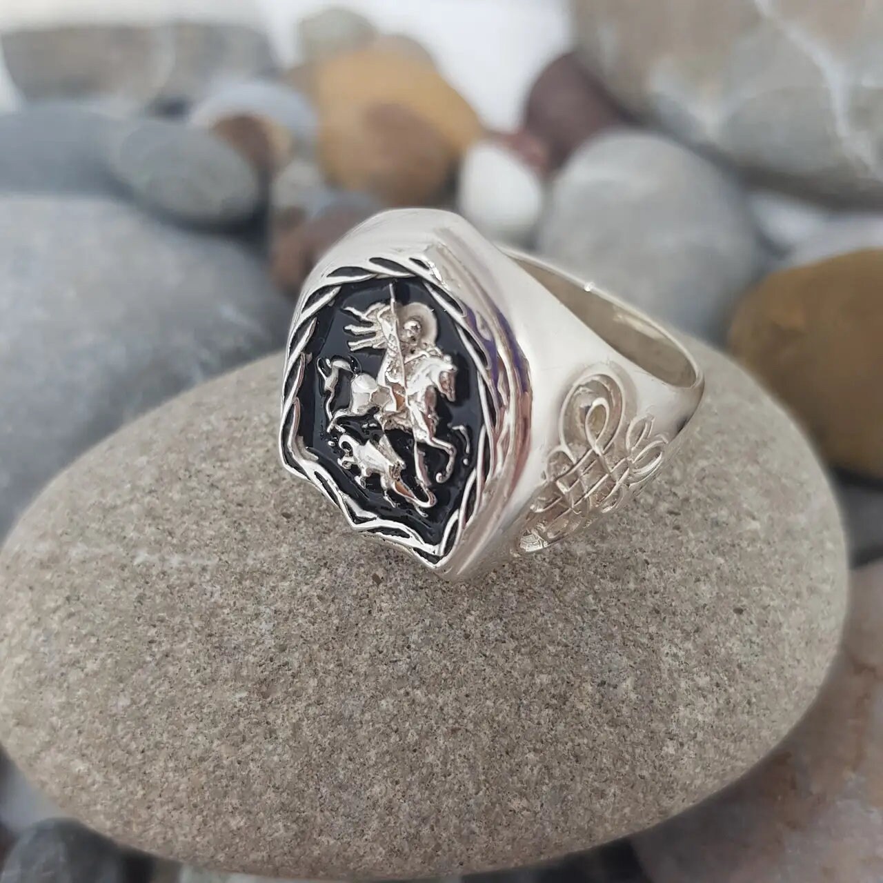 Archangel Saint George Signet Ring • Silver Protective Ring • Warrior ...