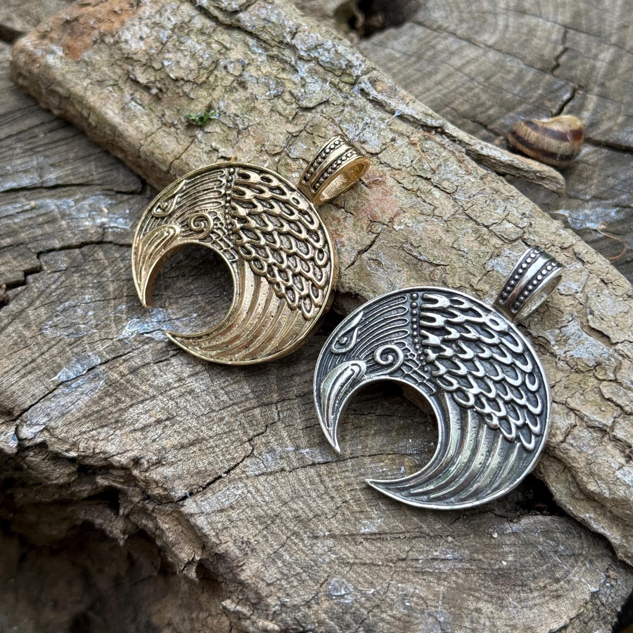 Silver Crescent Raven Necklace | Viking Amulet With Lunula Moon & Raven ...