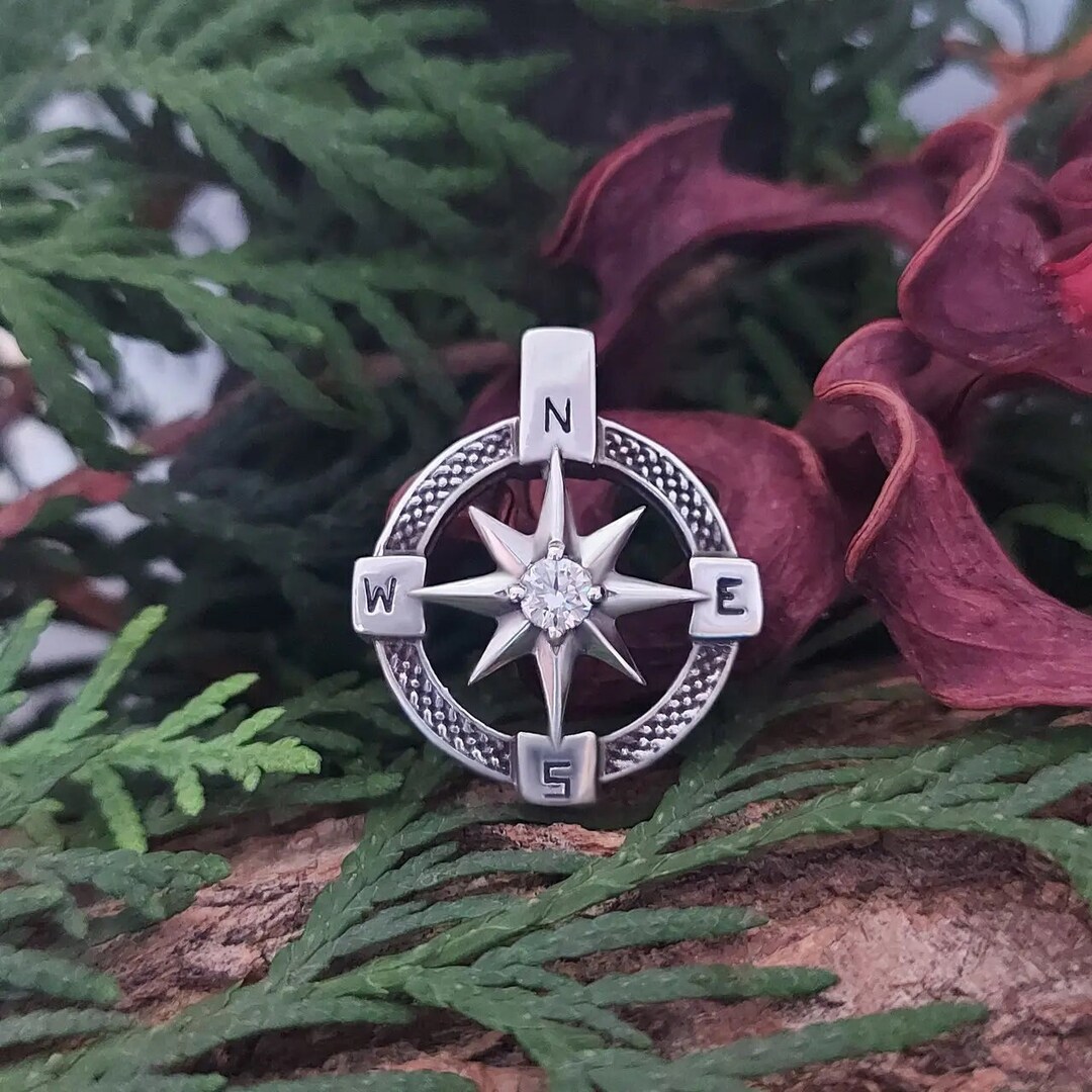 North Star Nautical Compass Necklace Compass Rose Pendant - Etsy
