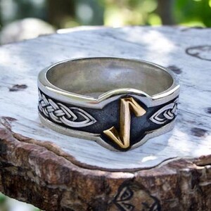 Silver and 14k Gold Rune Viking Ring Handmade Runic Jewelry Norse ...