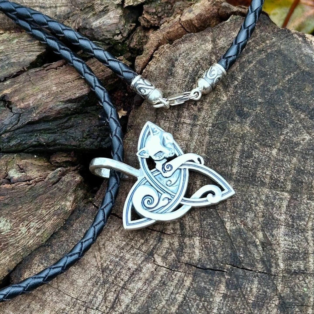 Viking Trinity Cat Necklace - Silver Freya’s Cat Pendant With Celtic ...