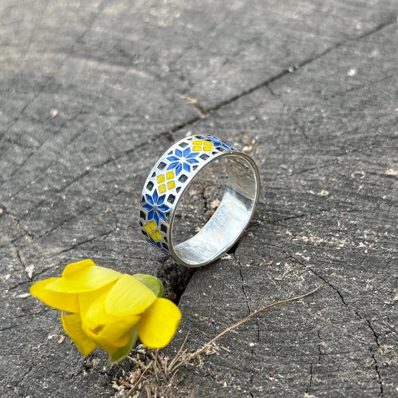 Ukrainian Embroidery Ring With Enamel – Traditional Ukraine Ornament ...