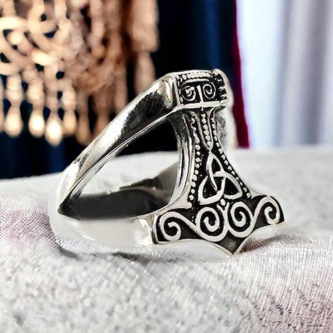 Silver Thor Hammer Mjolnir Viking Ring - Norse Mythology Jewelry - Etsy