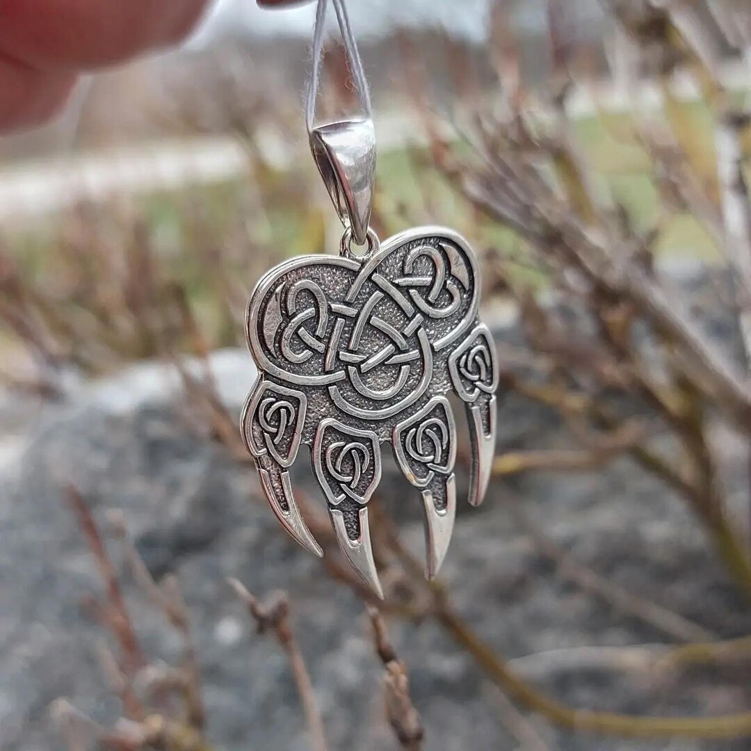 Veles Bear Paw Necklace - Sterling Silver Berserker Pendant, Viking ...