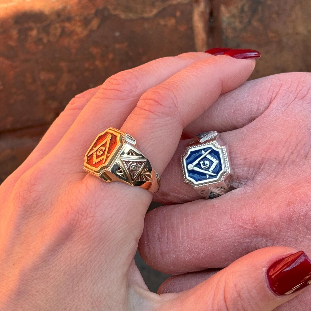 Masonic Ring – Enamel Freemason Ring for Men, Master Mason Signet in ...