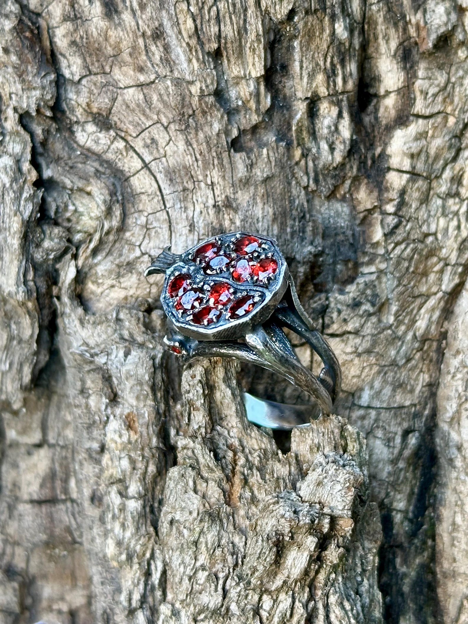 Handcrafted Vintage Pomegranate Motif Ring in Sterling Silver - Retro ...