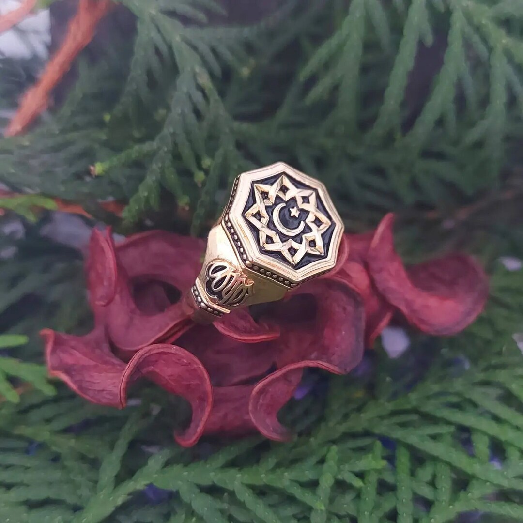 Silver Moon Star Ring for Men - Islamic Crescent Design - Unique Muslim ...