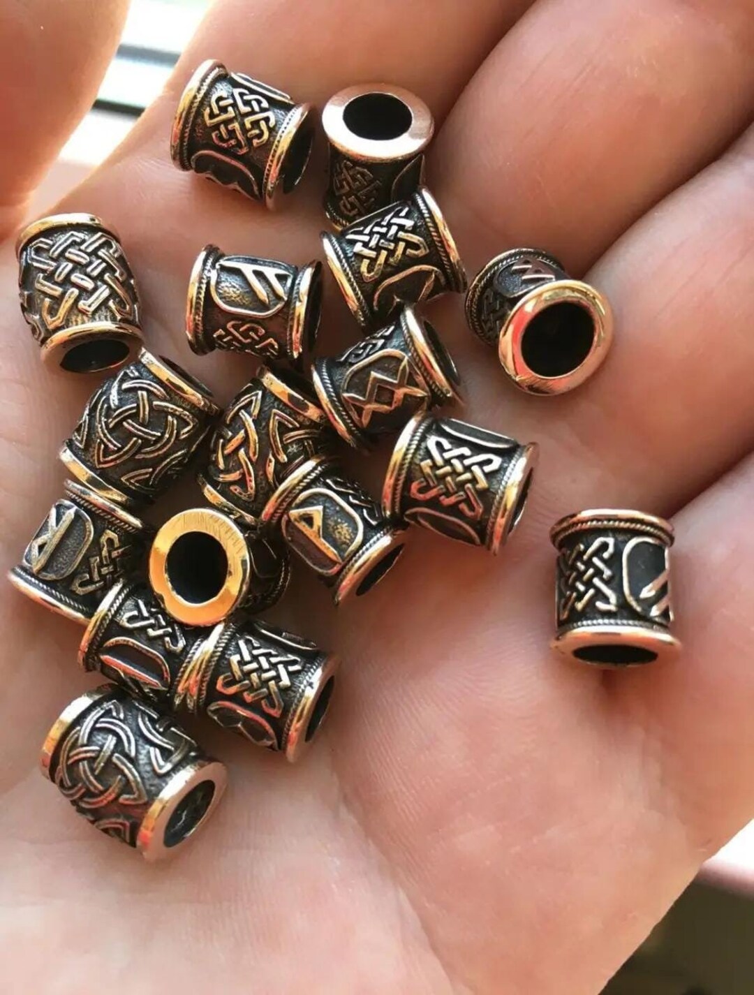 Bronze Viking Beard Beads With Futhark Runes Dwarven Beard Ring, Asatru ...