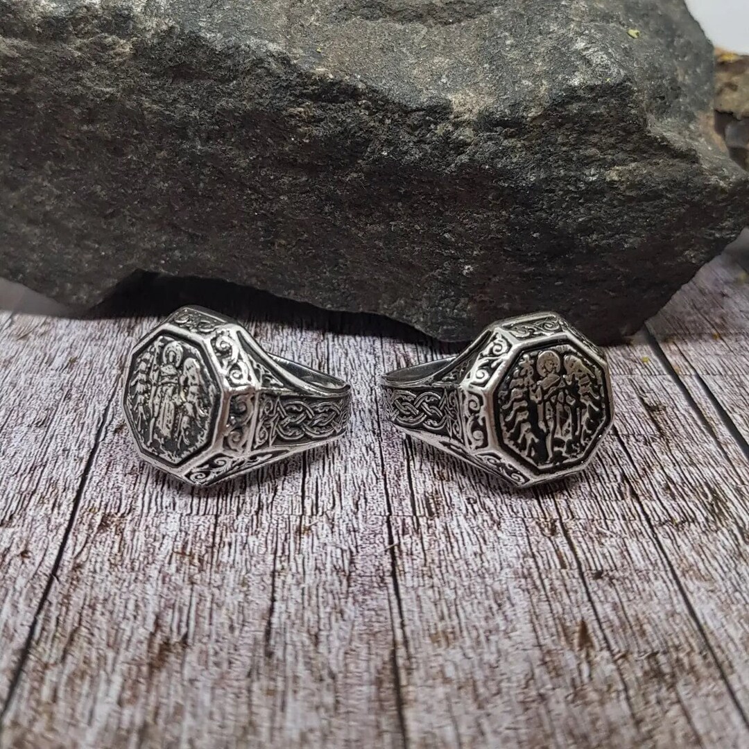 Archangel Signet Ring Heavenly Symbolism in Sterling Silver Statement ...