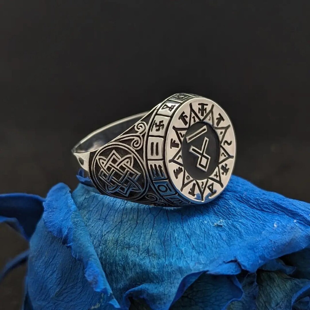 Wolf Signet Ring – Veles Totem Ring With Svarog Symbol and Star Temple ...