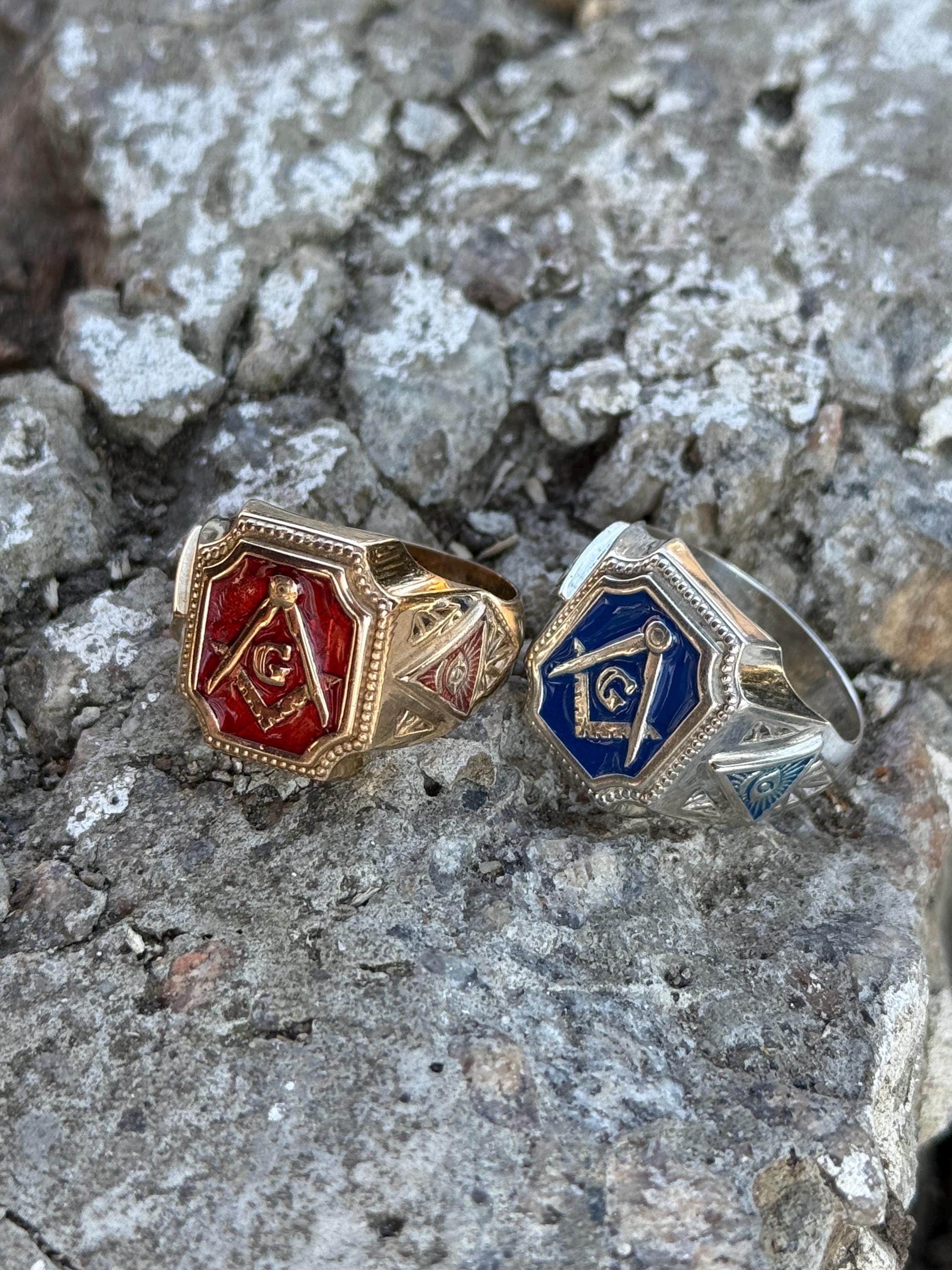 Masonic Ring – Enamel Freemason Ring for Men, Master Mason Signet in ...