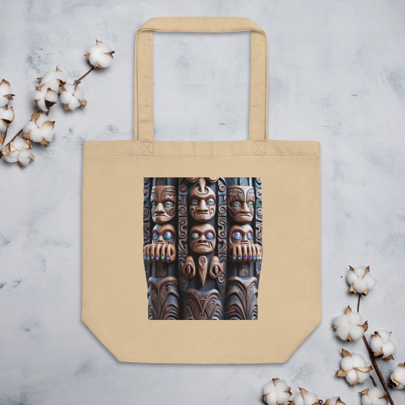 Maori Totem Pou Whenua Tote – Ancestral Carving Panel With Paua Eyes ...