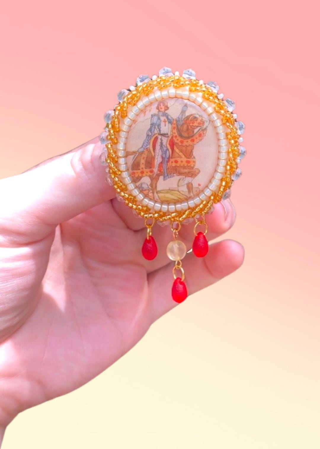 Joan of Arc Beaded Brooch Beadwork Pin Medieval Revival Jewelry - Etsy