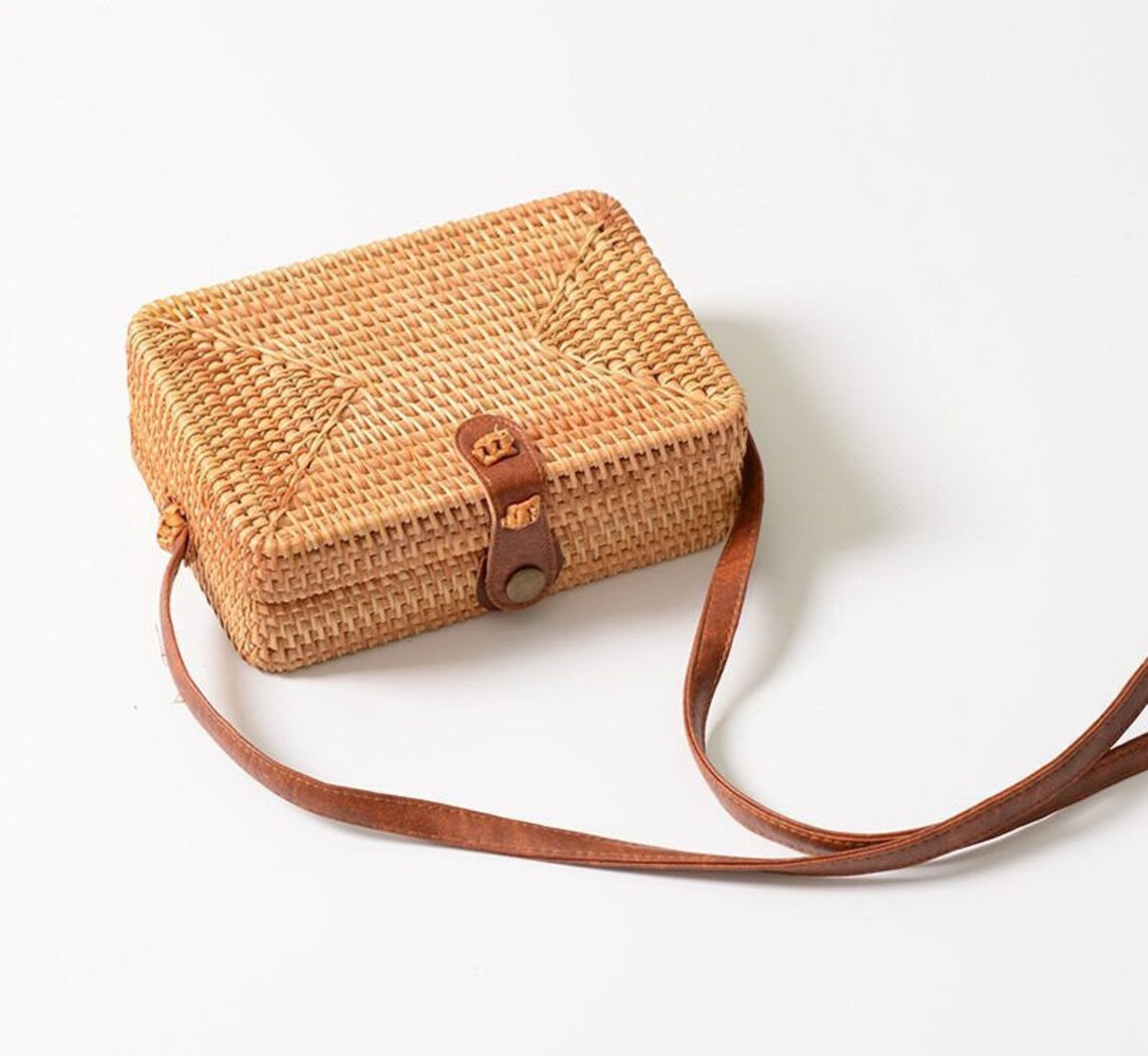 Woven Rattan Bag Handmade Round Straw Shoulder Bag Small Beach | Etsy