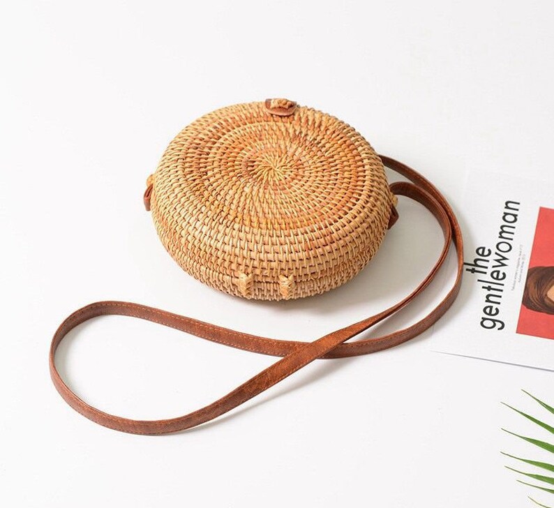 Woven Rattan Bag Handmade Round Straw Shoulder Bag Small Beach - Etsy
