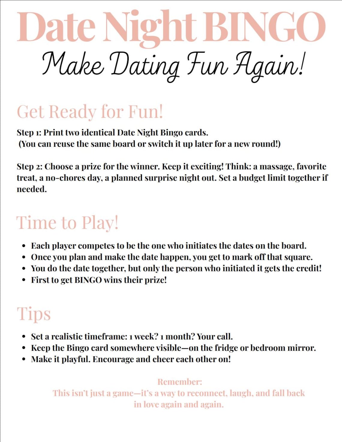 Date Night Bingo for Couples – Printable Game for Him & Her, Fun At ...