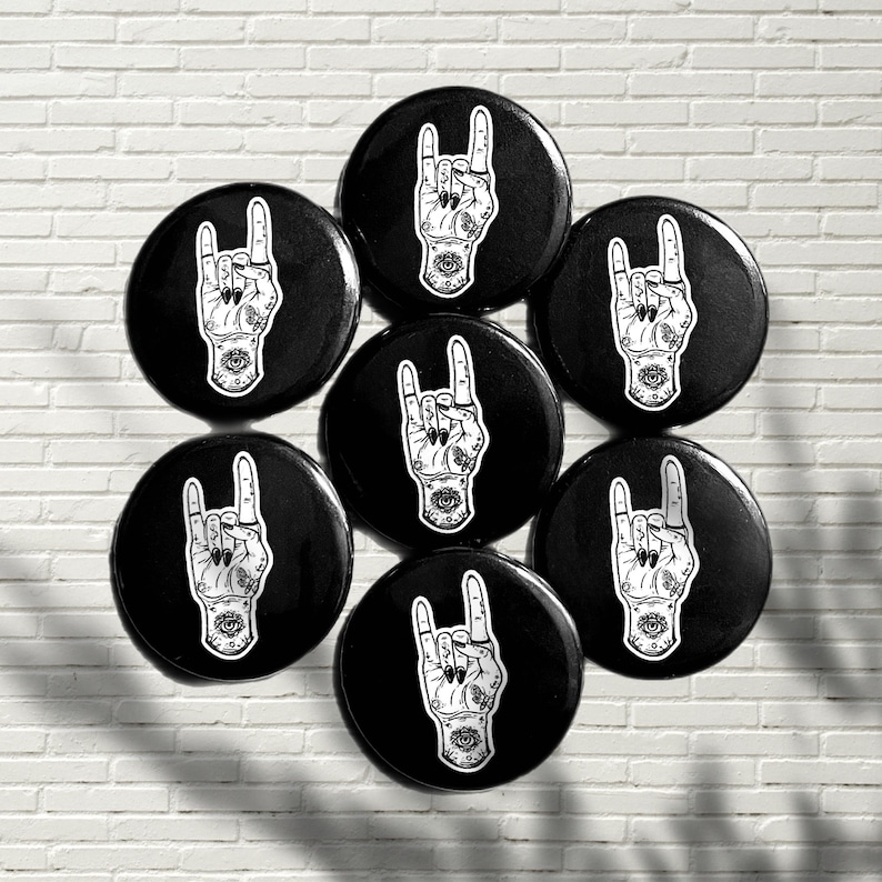 Rock on Hand Symbol Pin Badge: Devils Horns Tattoo, Handmade - Etsy UK