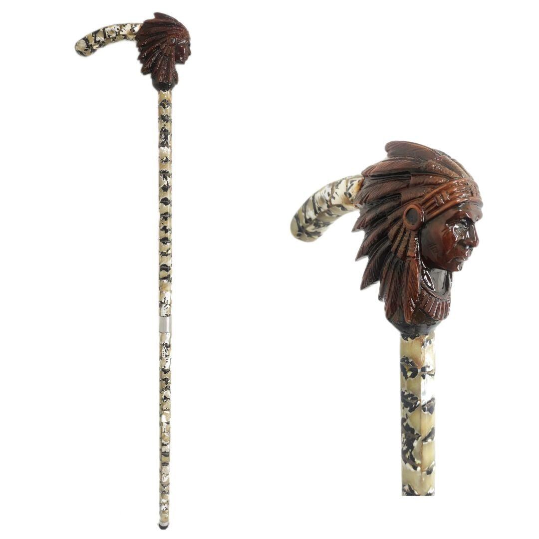 Indian Walking Stick in Wood and Mother of Pearl - Etsy