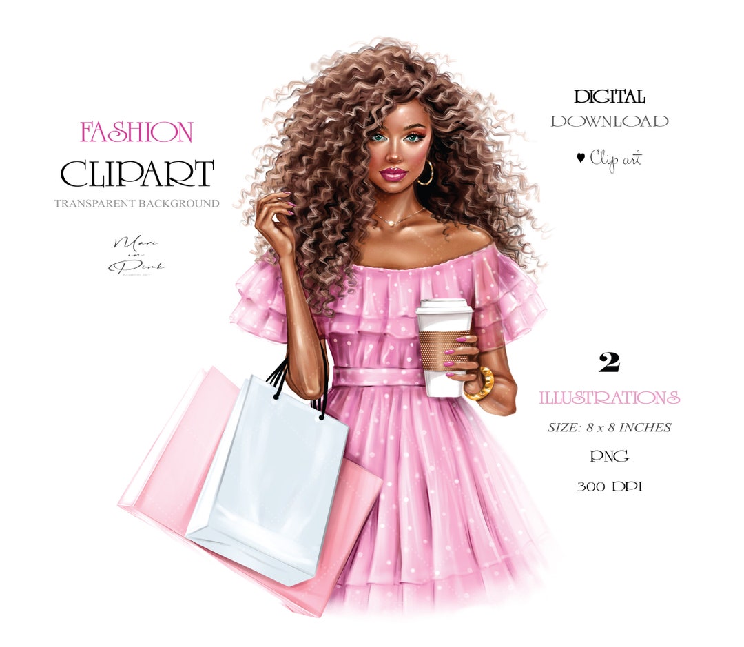 Black Girl Clipart, African American Girl PNG, Shopping Bag Clipart ...